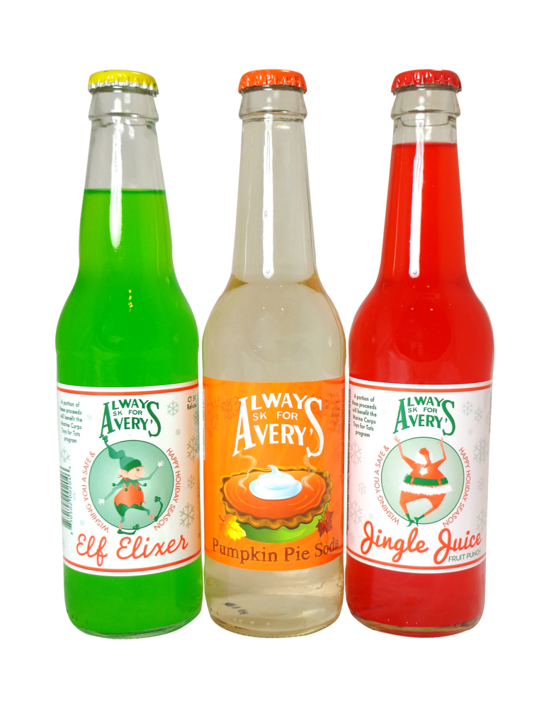 FRESH 12oz Avery's Elf Elixer, Pumpkin Pie & Jingle Juice soda combo ...